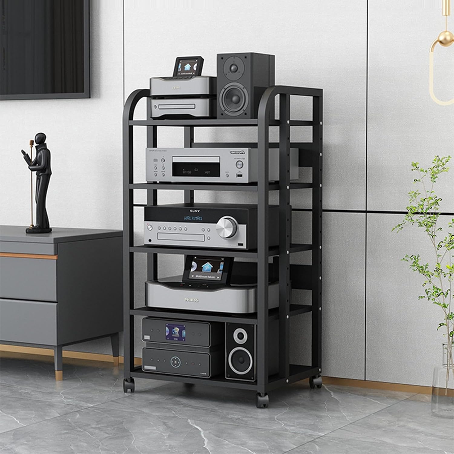 Amazon.com: Multifunction 5 Tier Movable Storage Cart DVD CD Player ...