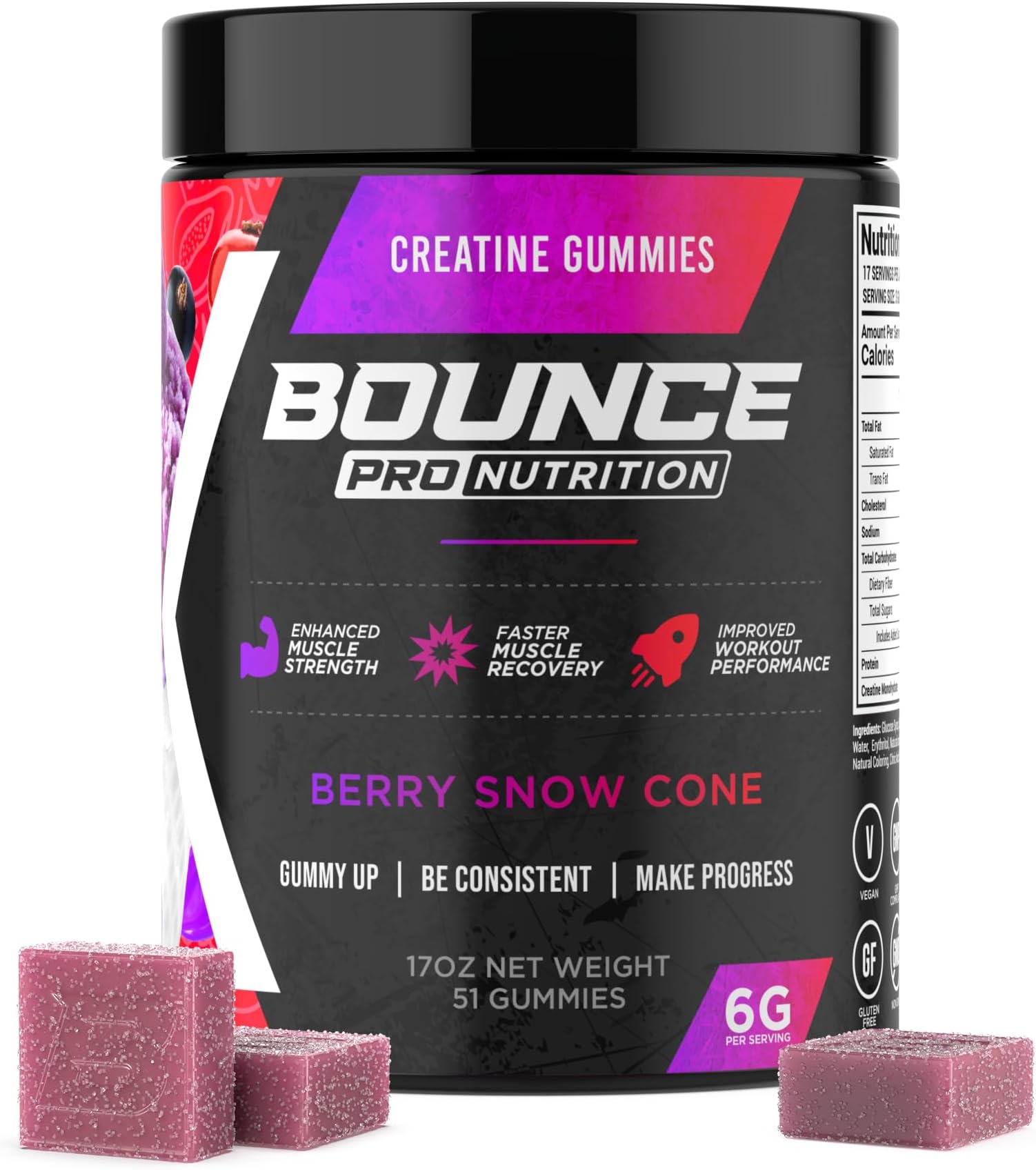 Amazon.com: Bounce Pro Creatine Monohydrate Gummies for Men & Women ...