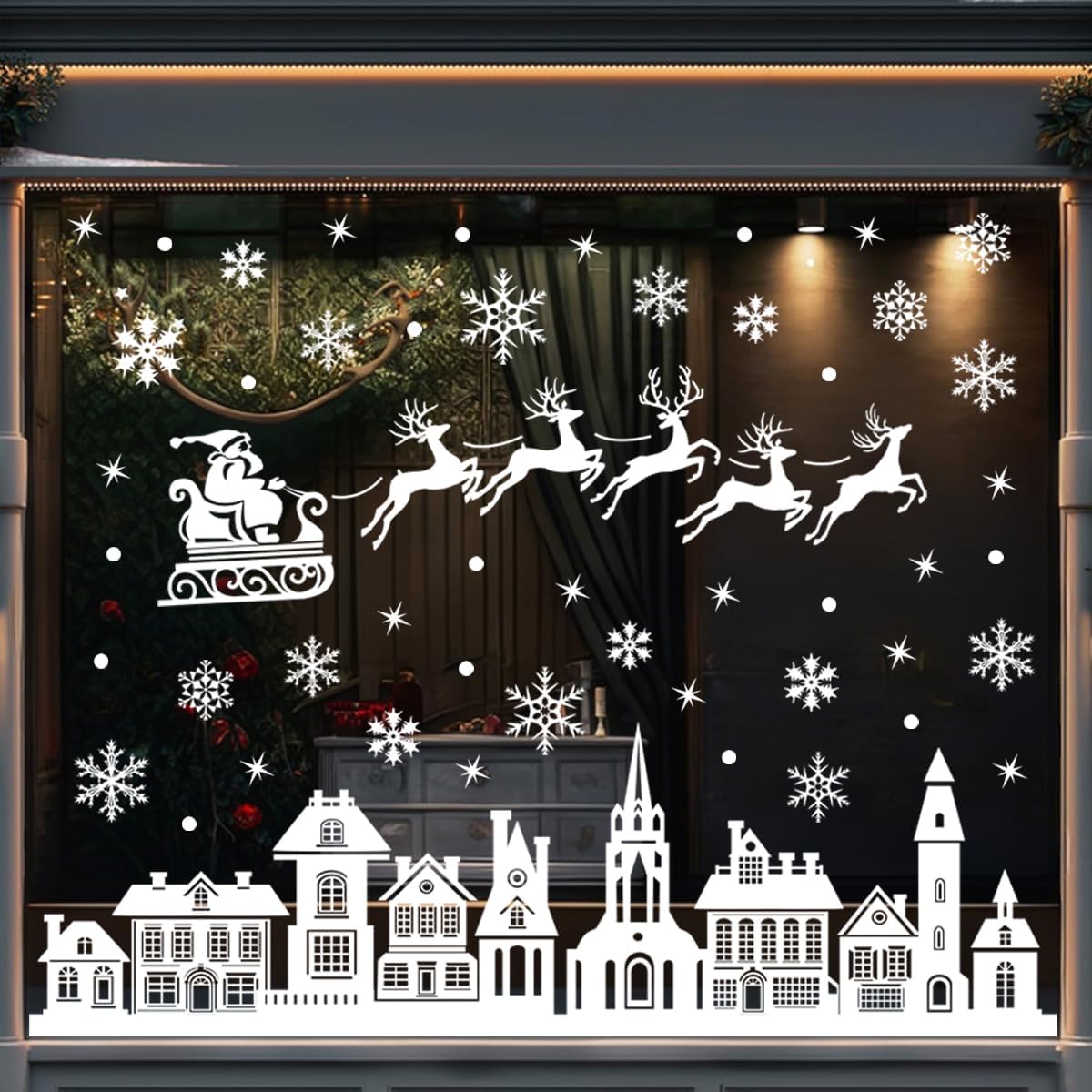Amazon.com: Christmas Window Stickers, 9 Sheets Double-Sided White ...