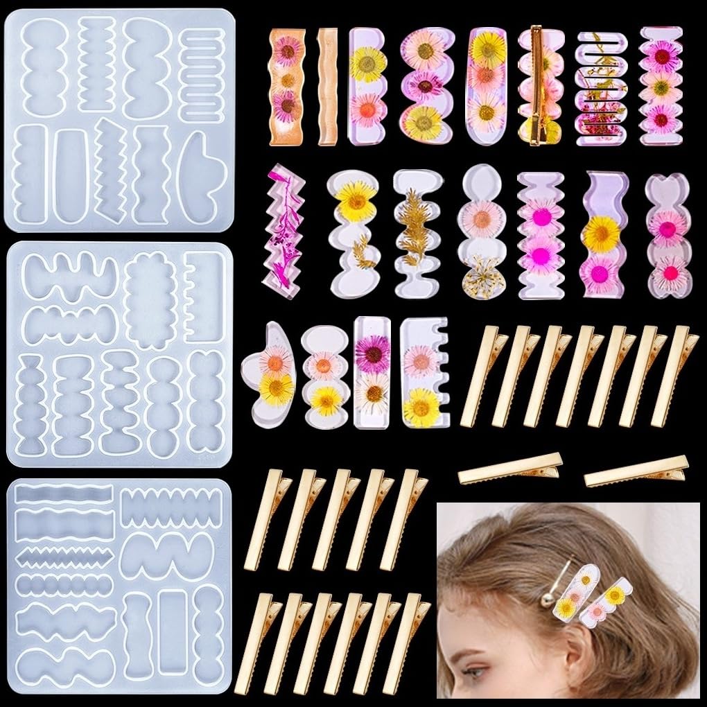 Amazon.com: FineInno 3 PCS Hair Clips Resin Molds with 20 Hair ...