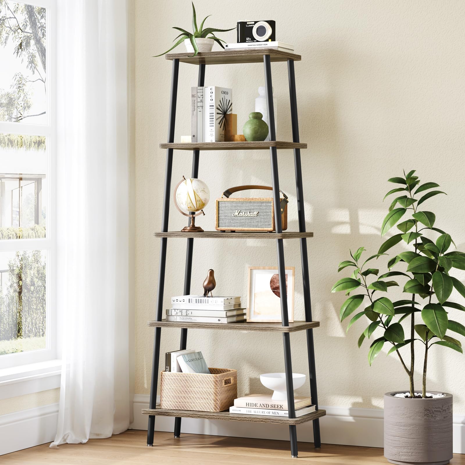 Amazon.com: GAOMON Bookshelf 5 Tier Industrial Wood, Tall Open Rustic ...