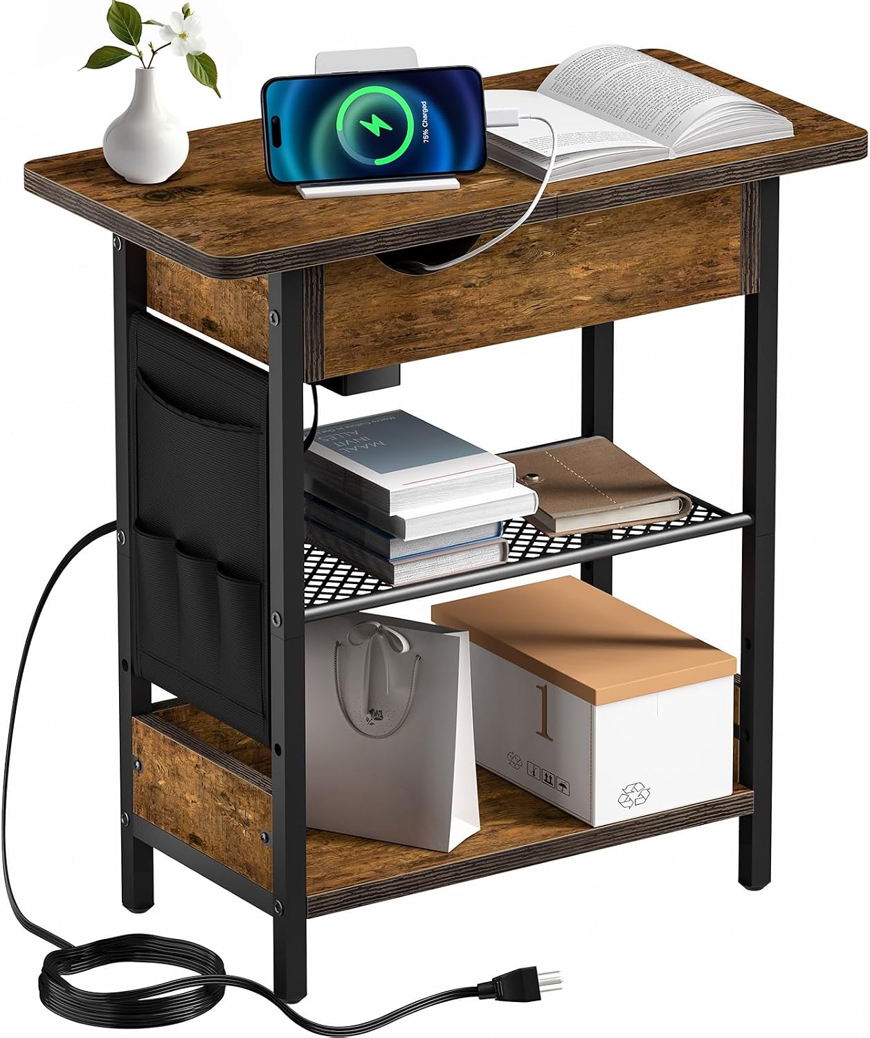 Amazon.com: MESHDO 3-Tier End Table with Charging Station, Flip Top ...