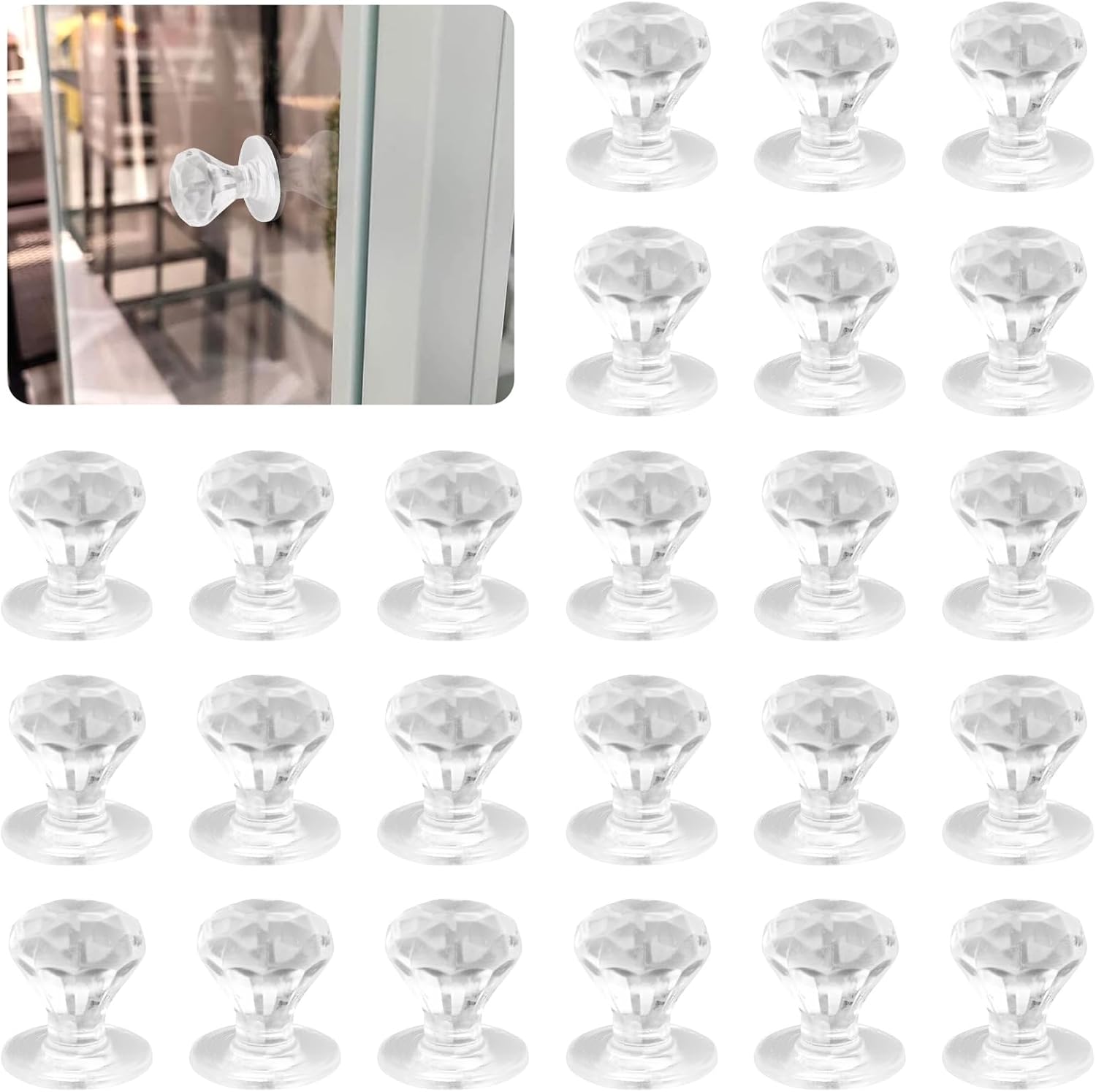 MOROBOR Clear Cabinet Drawer Knobs, 24pcs Self-Adhesive Diamond Crystal Shaped Knobs Creative ...