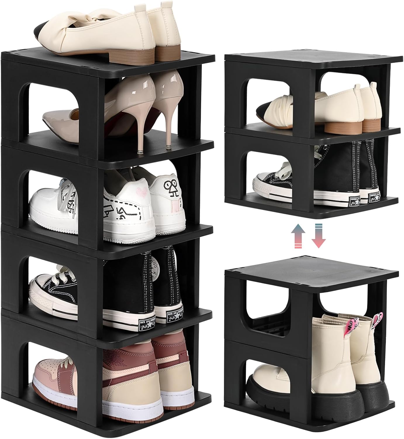 Amazon.com: TRZZ 5-Tier Small Shoe Rack, Vertical Narrow Stackable ...