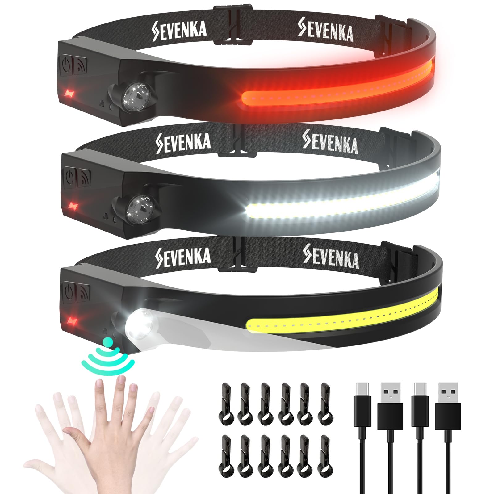 Amazon.com: SEVENKA 3 Rechargeable Headlamps, LED Headlamp Flashlight ...