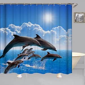 Amazon.com: Sunlifeasy Blue Ocean Shower Curtain Dolphin Bath Bathtub ...