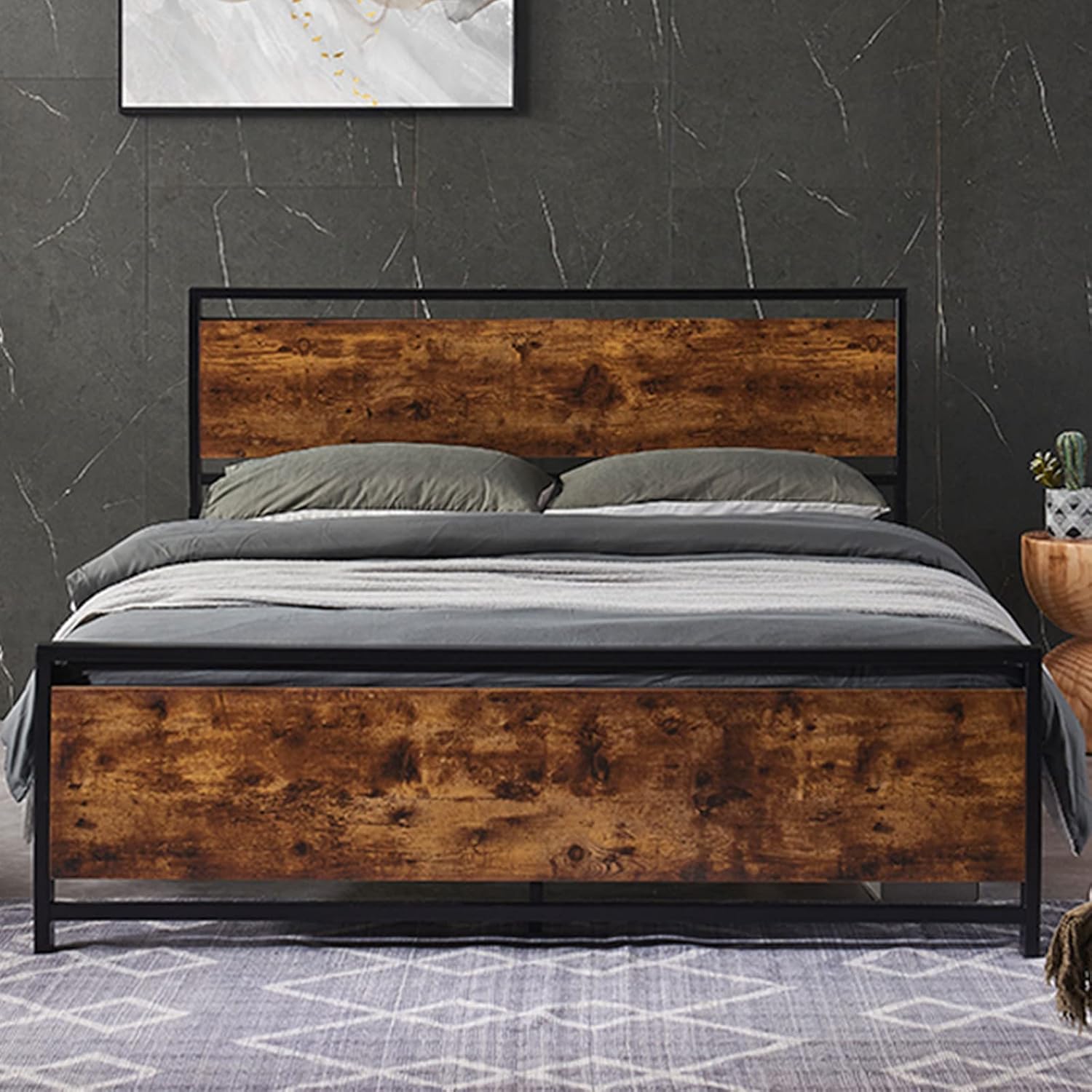 Amazon.com: Tensun Queen Size Bed Frame with Wooden Headboard, Platform ...