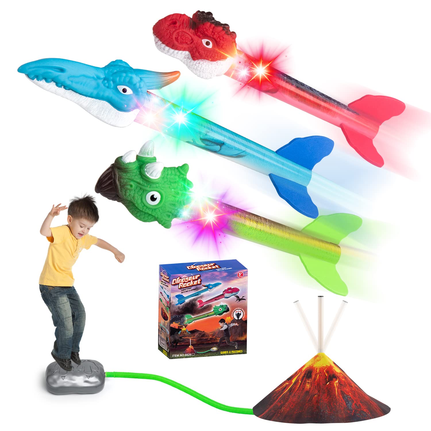 YISOOPEI Dinosaur Rocket Blaster with Volcano Stomp Air Launcher ...