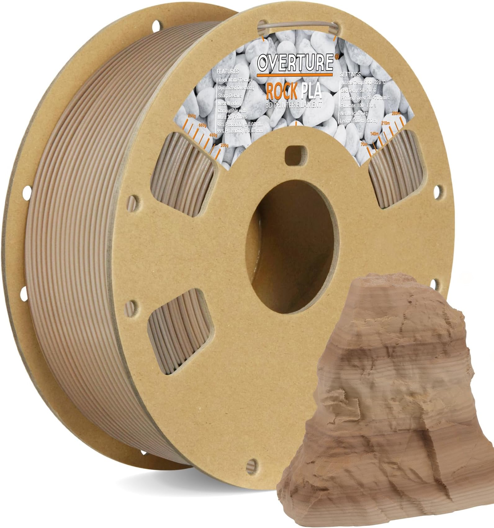 OVERTURE Rock PLA Filamento 1.75mm Consumo, Marmo PLA Roll 1kg Bobina(2 ...
