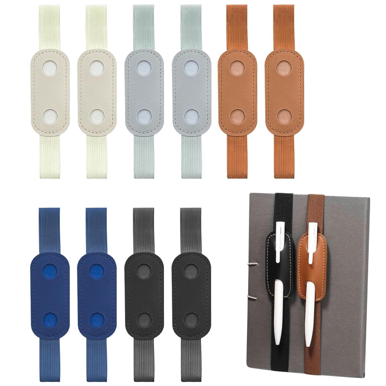 Jaczora 15 Pcs Elastic Notebook Band Holders PU Leather Adjustable Pen ...