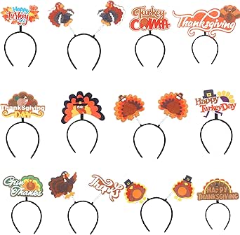 Amazon.com: Swakuta 12 Pcs Thanksgiving Headband Happy Turkey Day Head ...