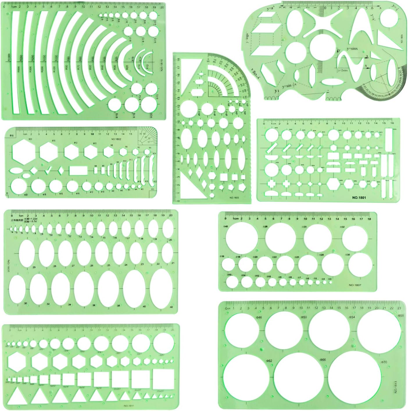Amazon.com: Drawing Templates, 9 Pcs Geometric Measuring Stencils ...