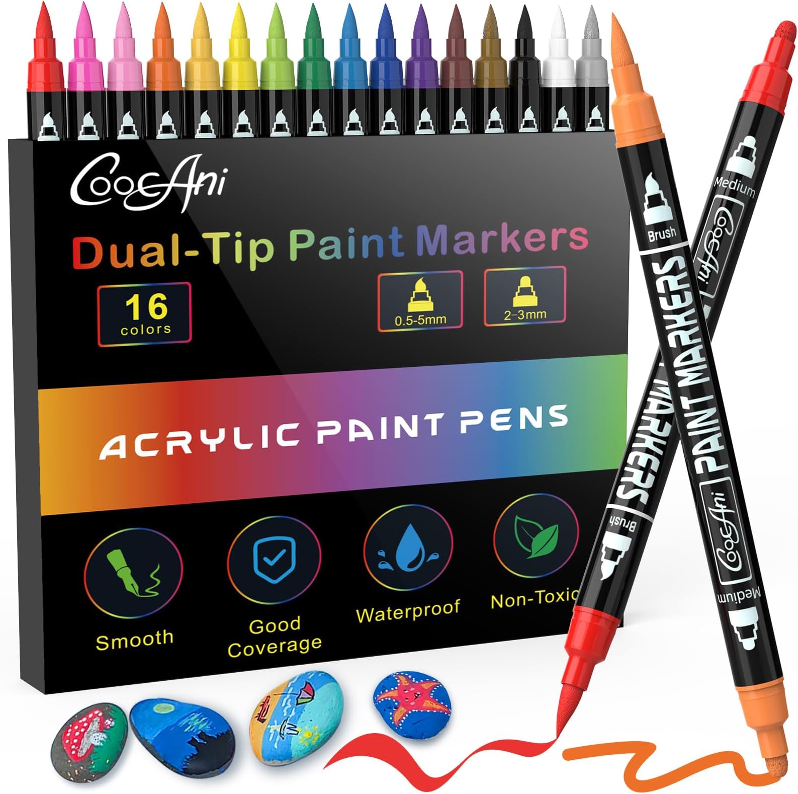 Amazon.com: 16 Colors Acrylic Paint Marker, Dual Tip Paint Markers with ...