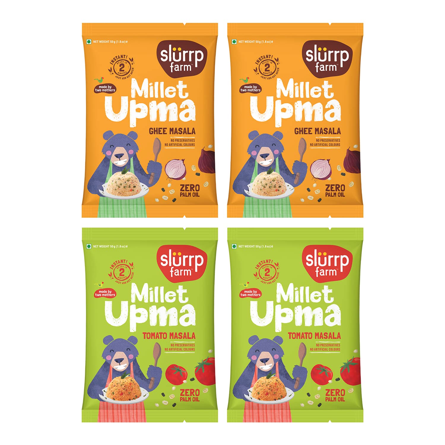 Slurrp Farm Upma Combo - Ghee Masala and Tomato Masala - 2 each ...