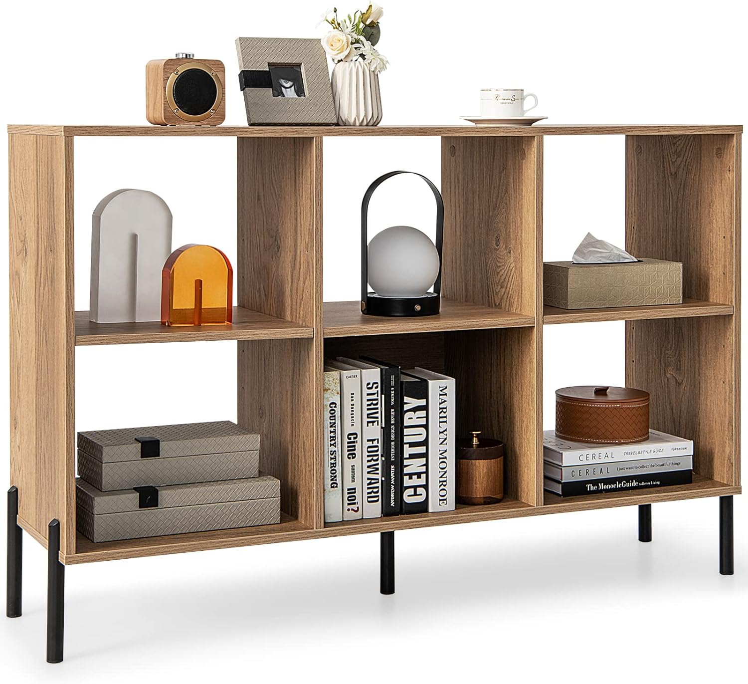 Amazon.com: Giantex 6 Cube Bookcase, 3-Tier 47" Long Wood Bookshelf w ...