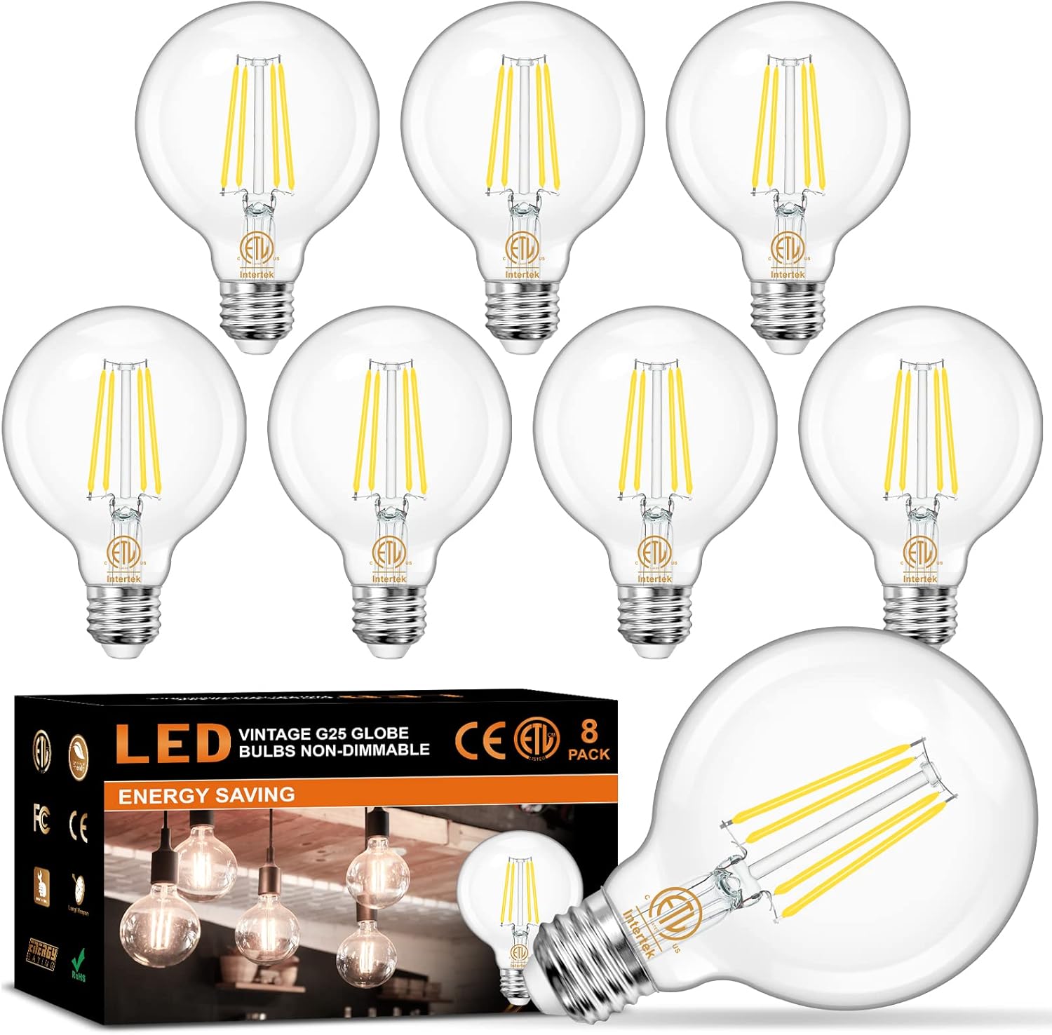 Dekang Round Light Bulbs for Bathroom 5000K Daylight, E26 Base G25 LED ...