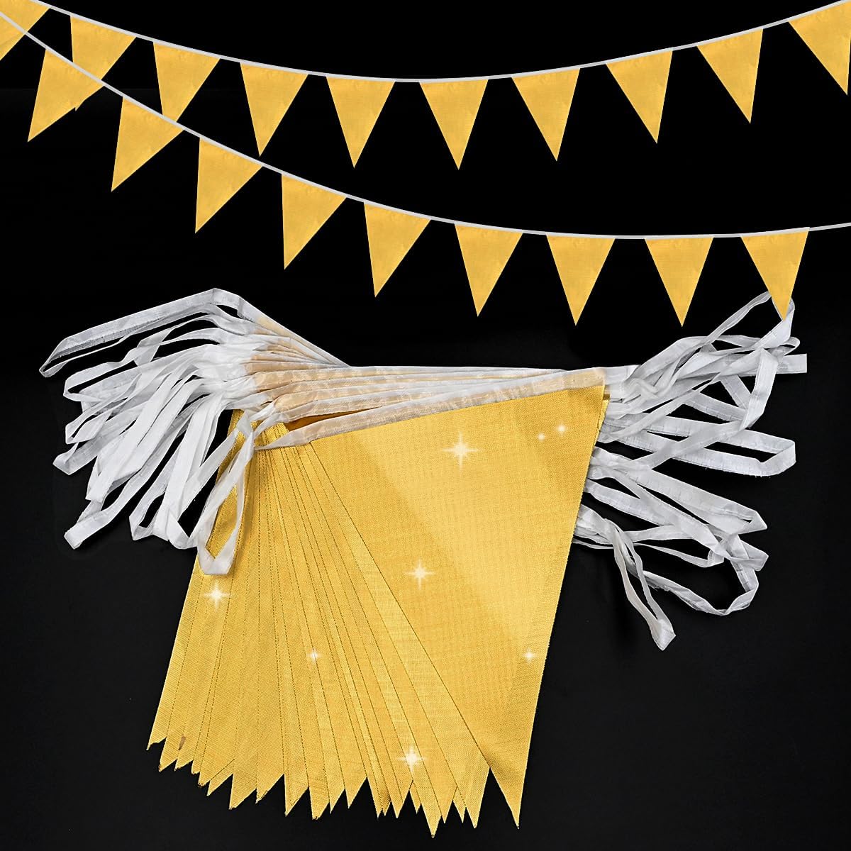 16.93Ft Black Gold Tassel Bunting Double Sided Metallic Fabric Pennant ...