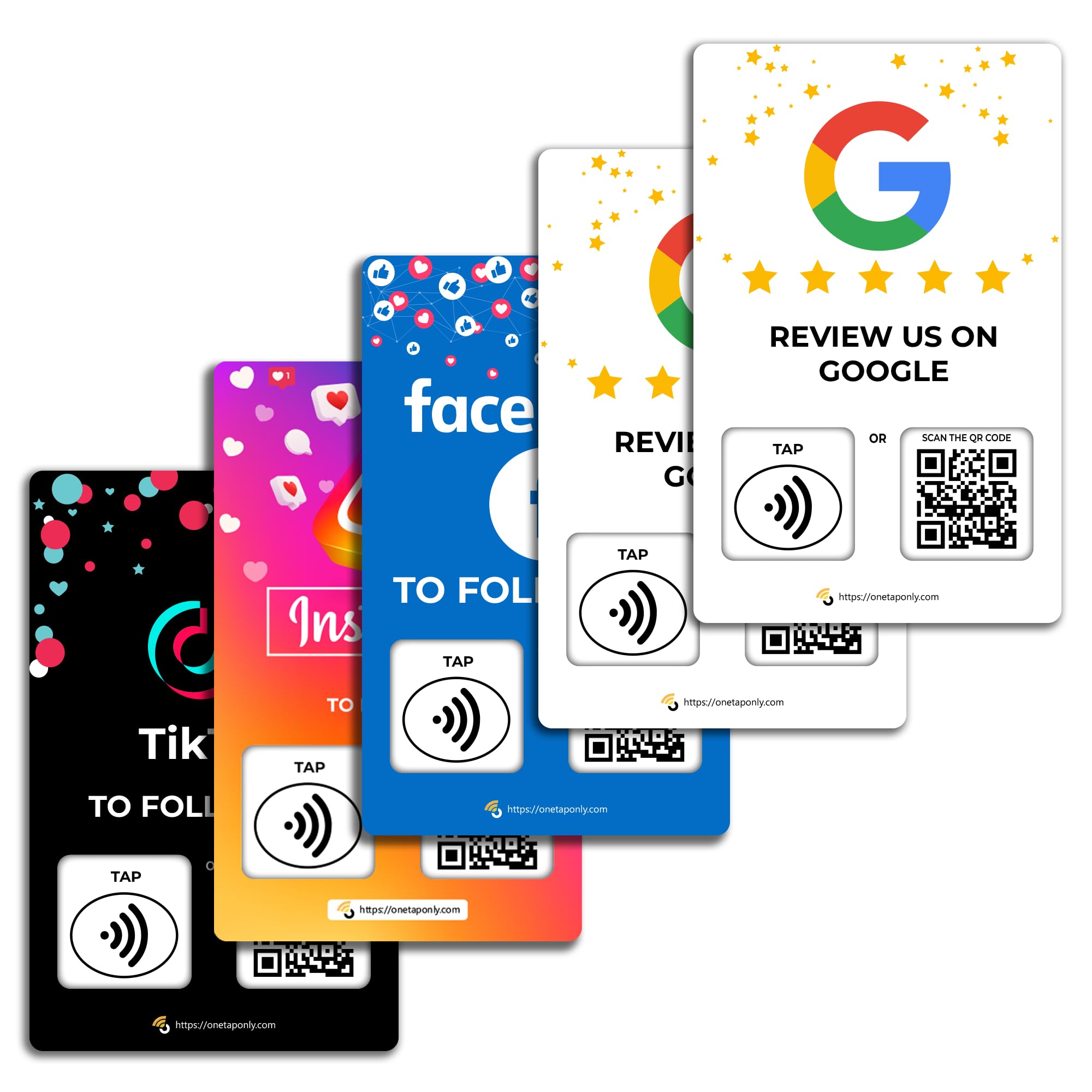 5 Social Review Tap Card | Review QR Code | Contactless Review Card ...