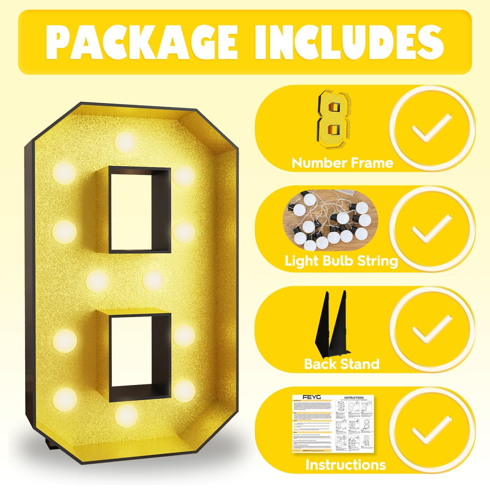 Snapklik.com : 4FT Marquee 8 Numbers, Light Up 8 Glitter Gold Giant ...