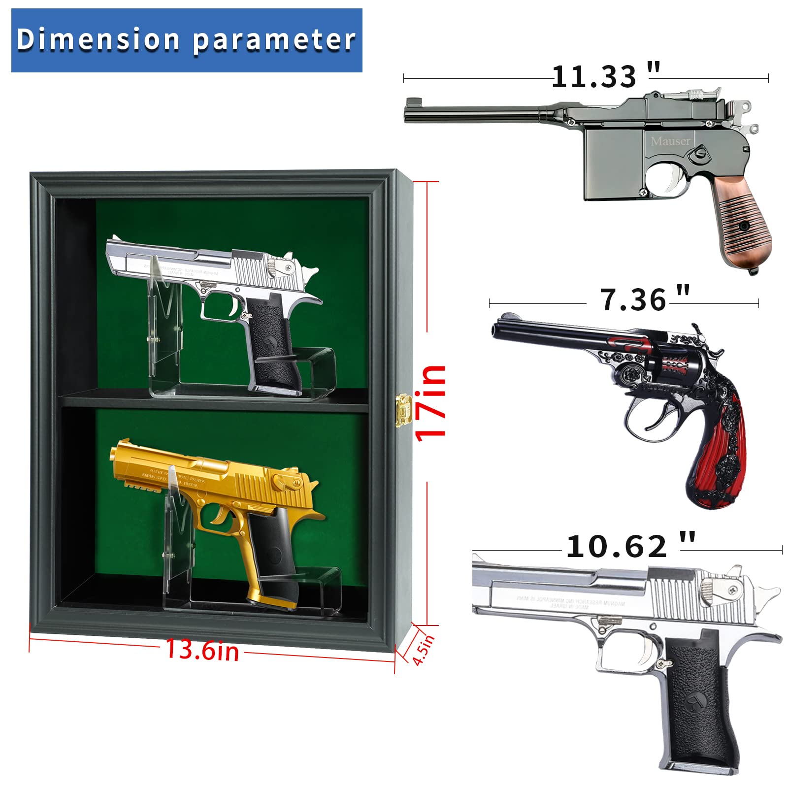 Medikaison 2 Handgun Pistol Revolver Gun Display Case Wall Mount ...