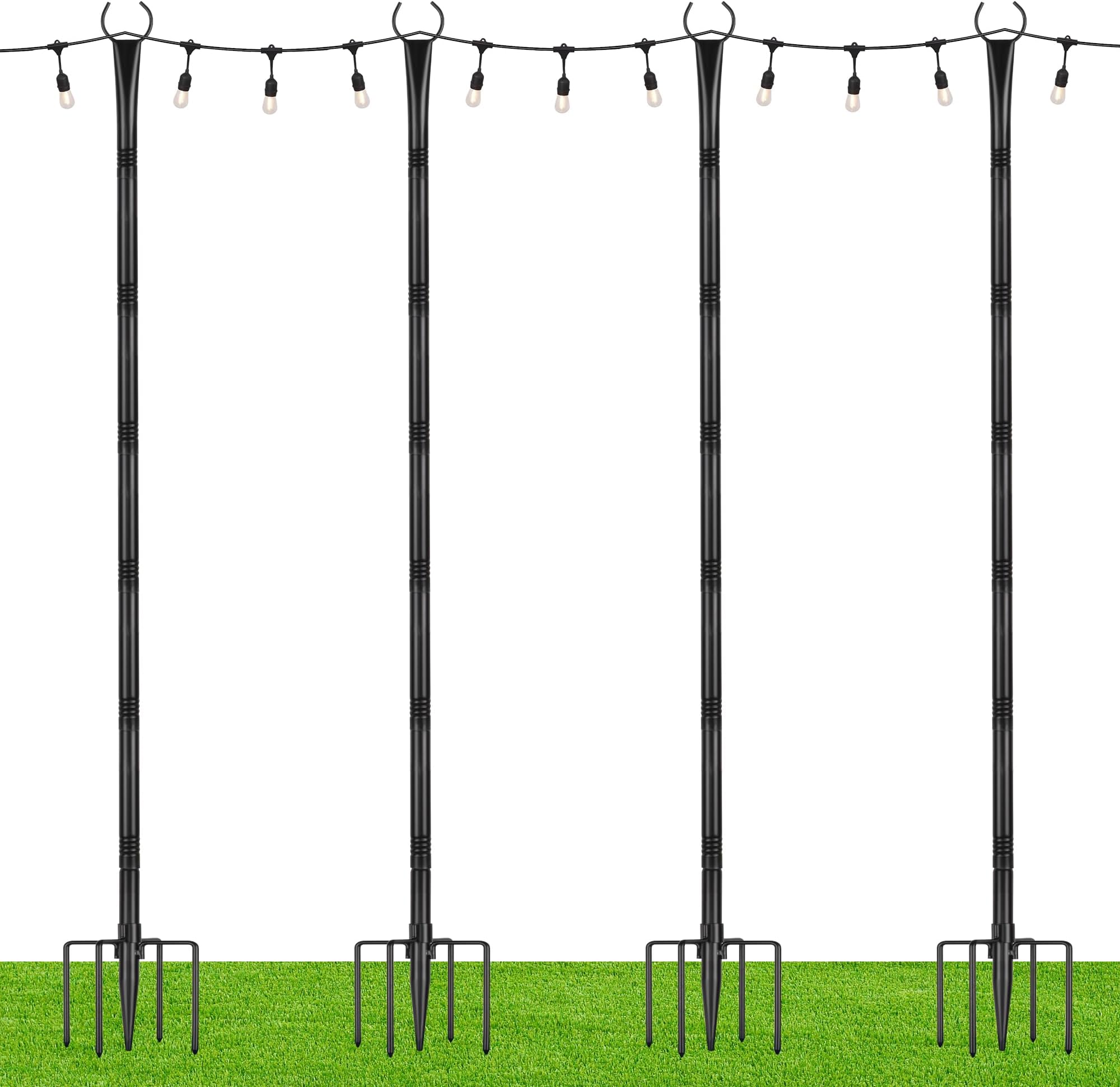 JAXPETY 6 Pack String Light Poles, 9Ft Black Light Poles for Hanging ...