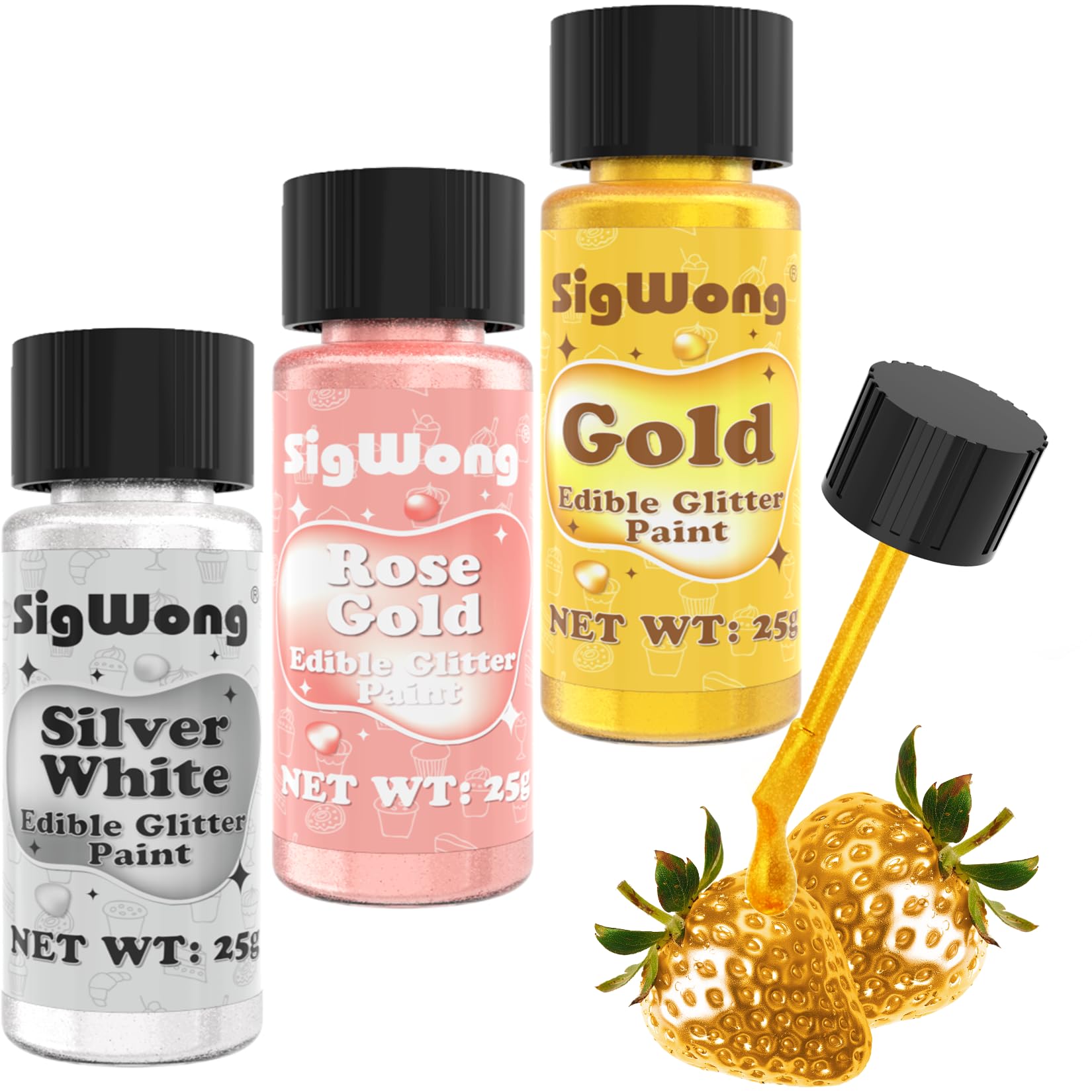 Amazon.com: Edible Glitter Paint Set - 3 Colors Food Coloring Metallic ...