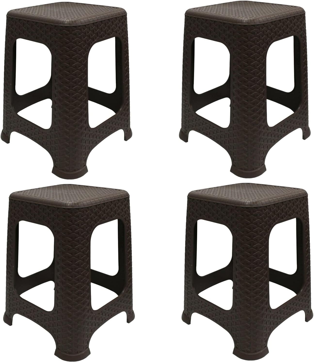 Rammento Set of 4 Brown Rattan Effect Stools - Durable Plastic ...