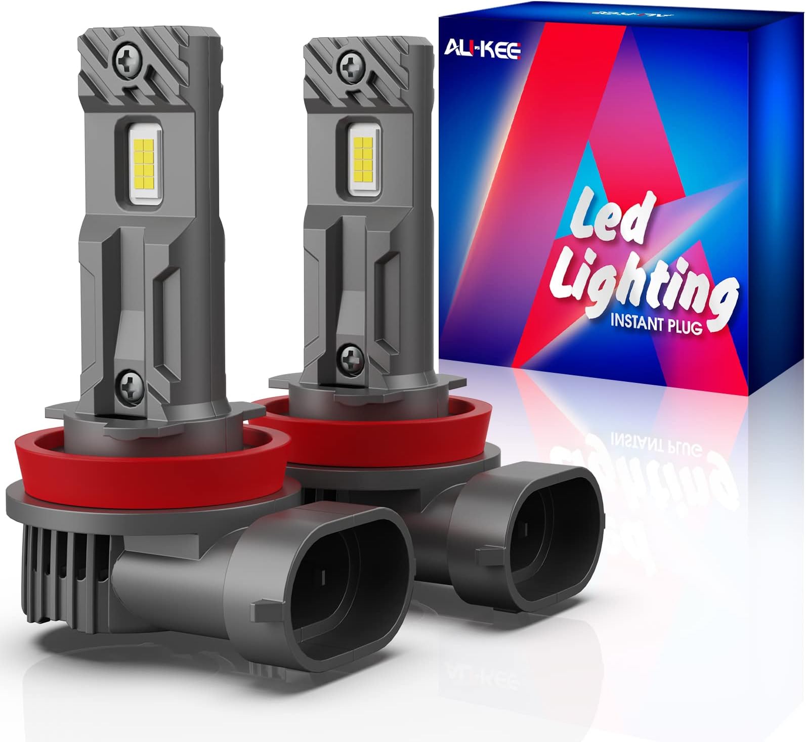 au-kee H11 LED Headlight Bulbs Upgraded 1:1 Mini Size 400% Brighter ...