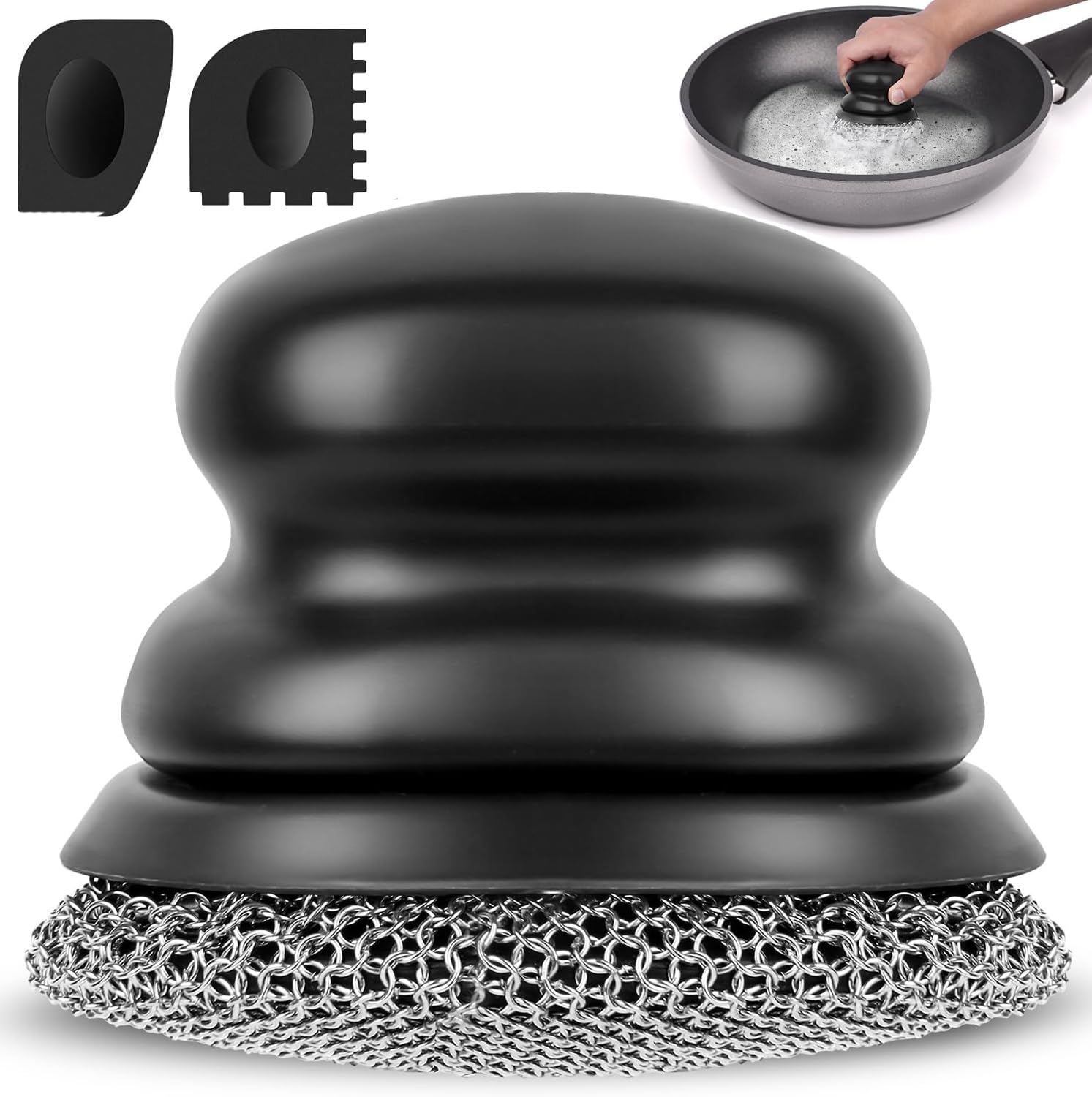 Amazon.com: Onewly Cast Iron Scrubber and Scraper, Chain Mail Scrubber ...