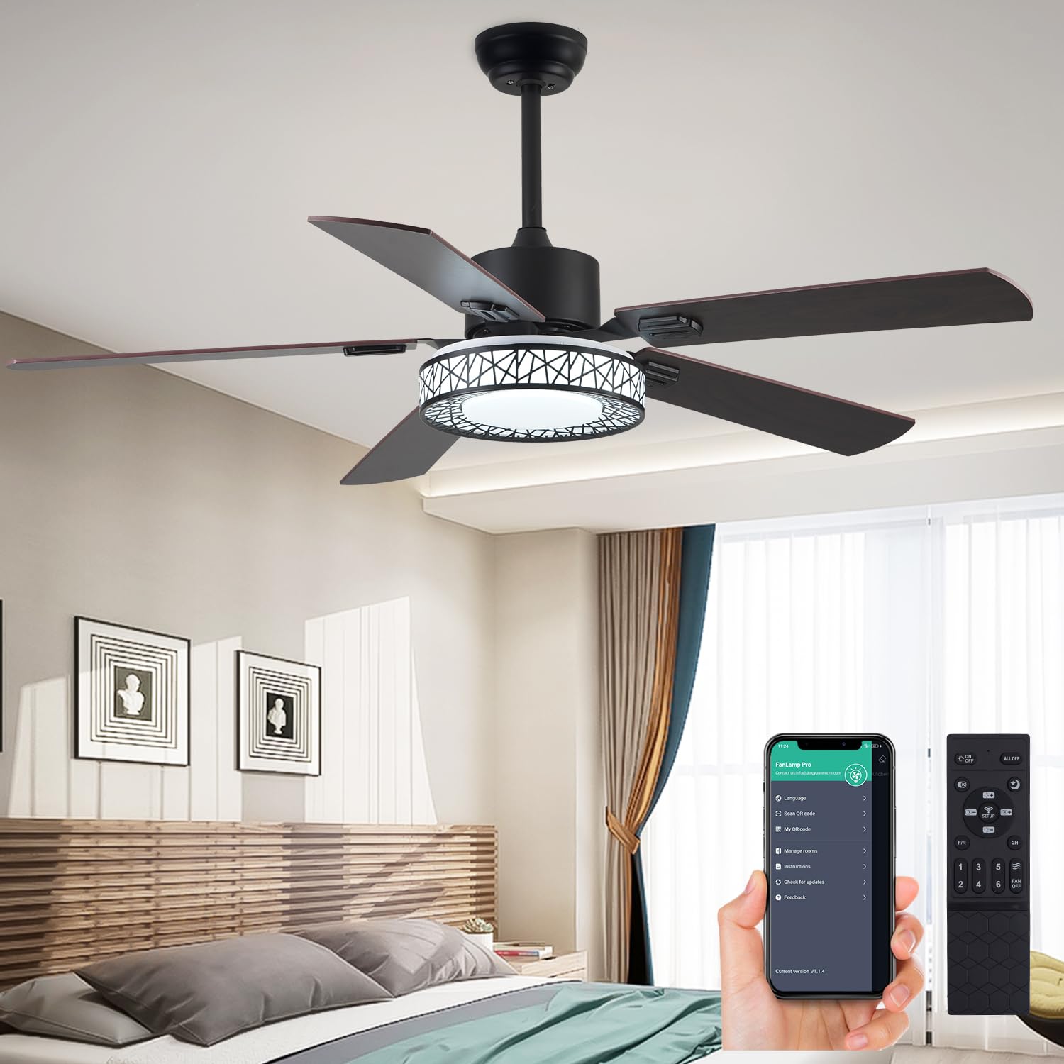 TRSIOPFC 52" Outdoor Ceiling Fan with Lights Remote Control,Dimmable ...