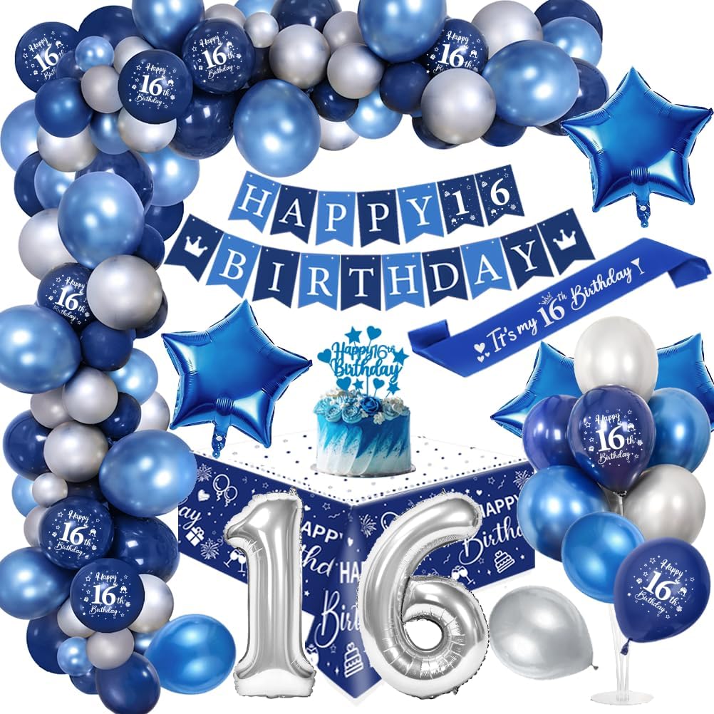 Amazon.com: 16th Birthday Party Decorations Boy,Royal Blue Balloon Arch ...