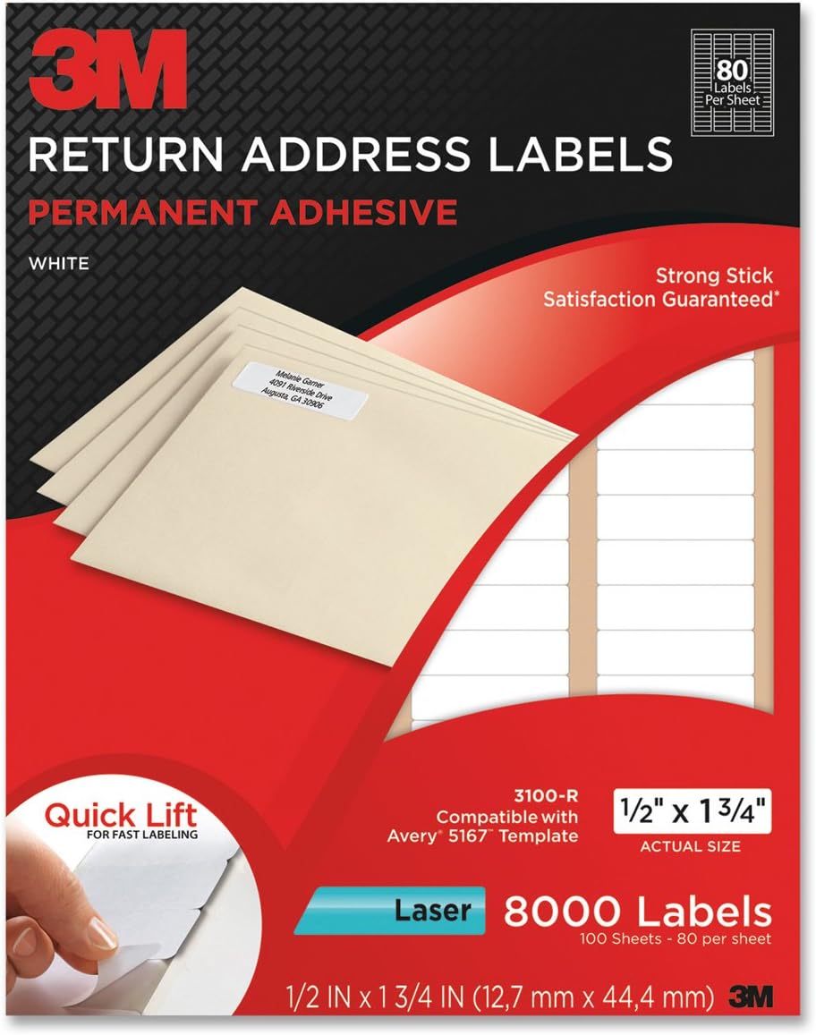 Amazon.com : 3M Permanent Adhesive Return Address Labels, 0.5 x 1.75 ...