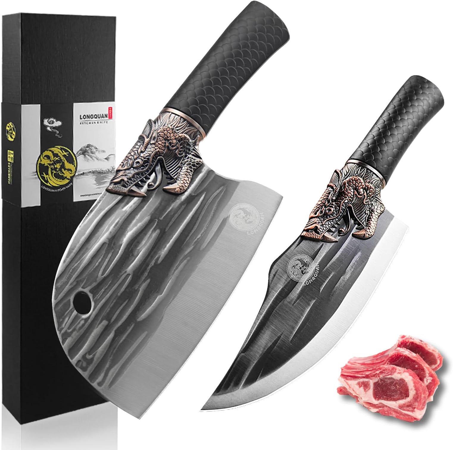 Amazon.com: Topfeel 3PCS Butcher Knife Set Hand Forged chef knife ...
