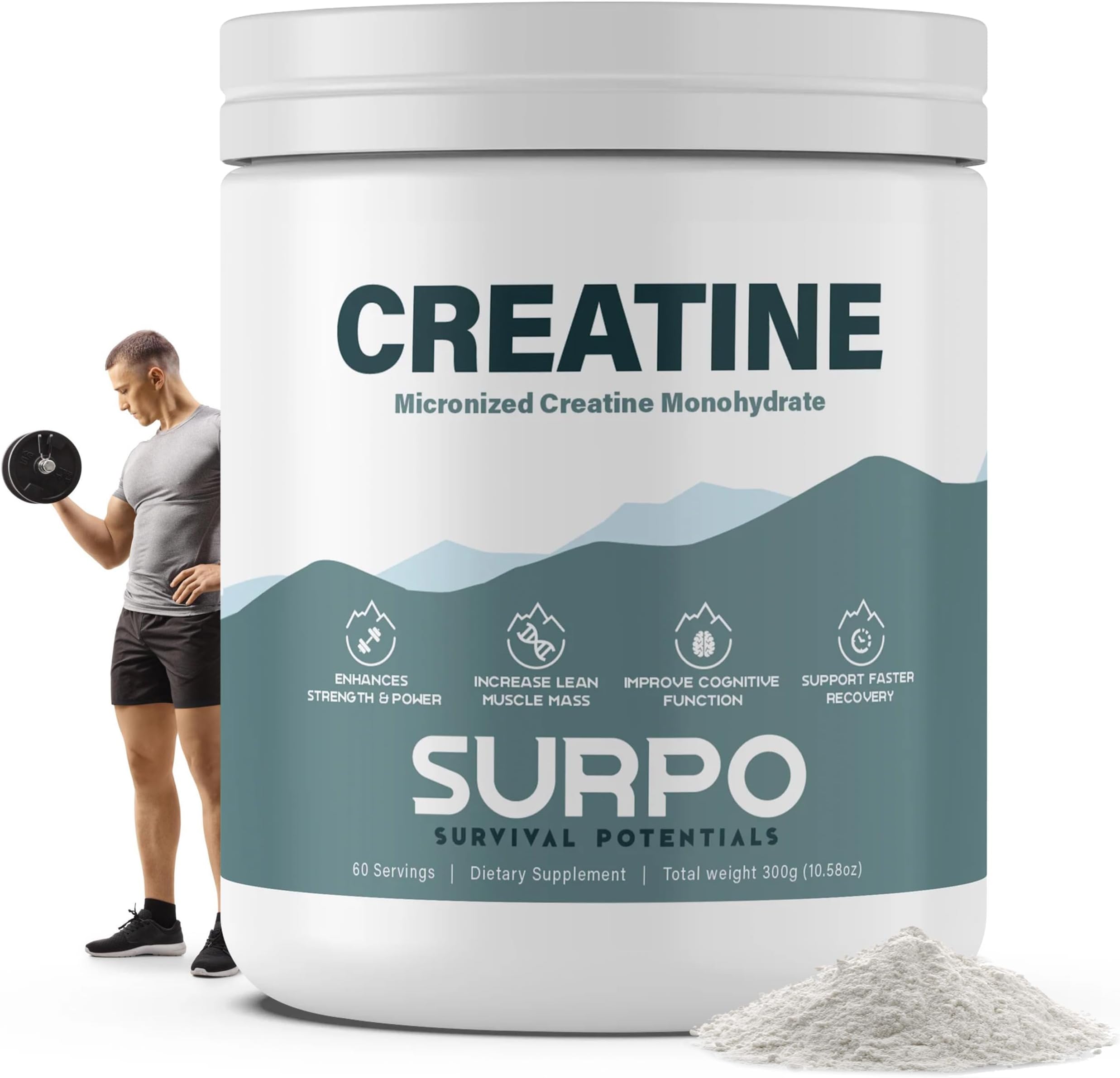 Amazon.com: SURPO Micronized Creatine Monohydrate Powder - 300g, 60 ...