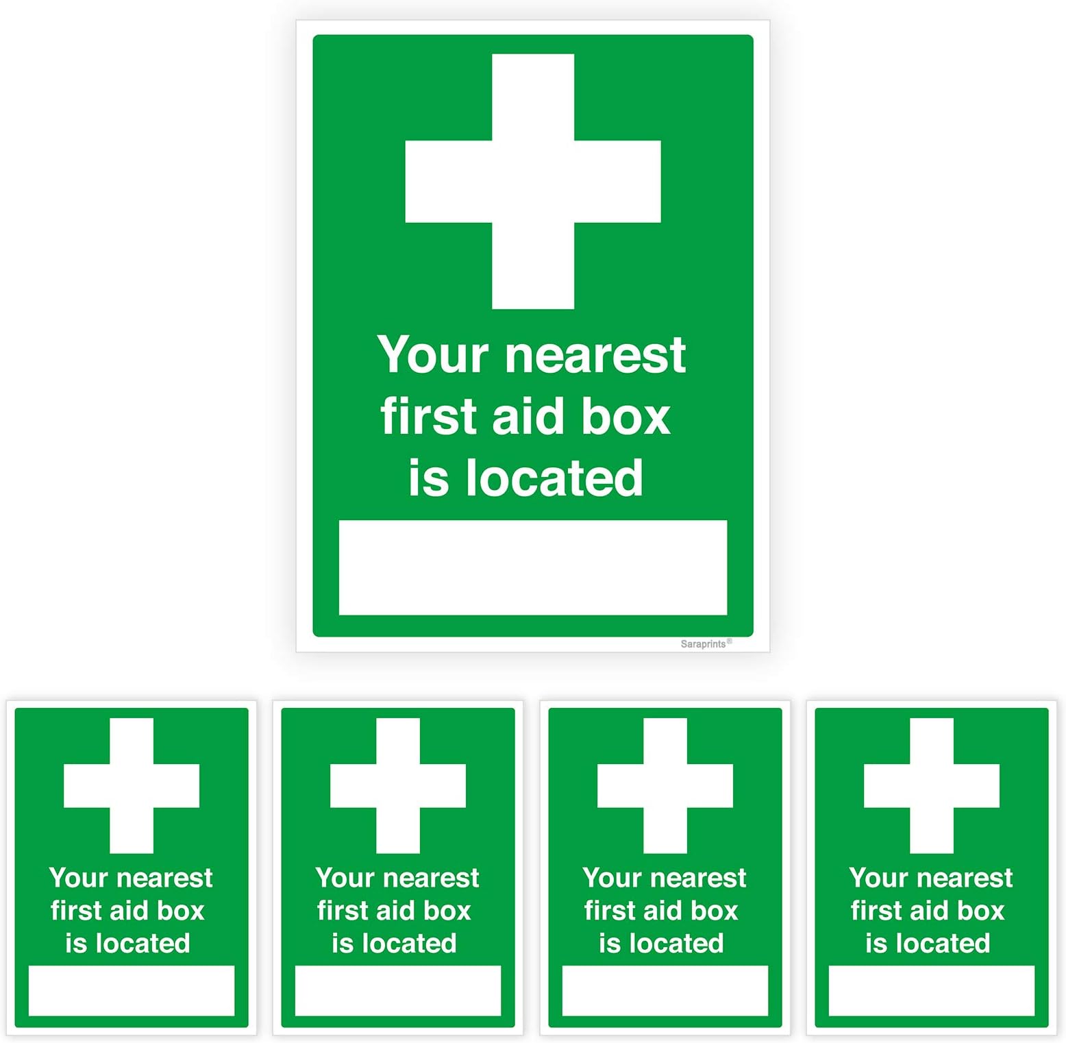 Pack of 5 First Aid Sticker Sign (150 x 200 mm) Self adhesive ...