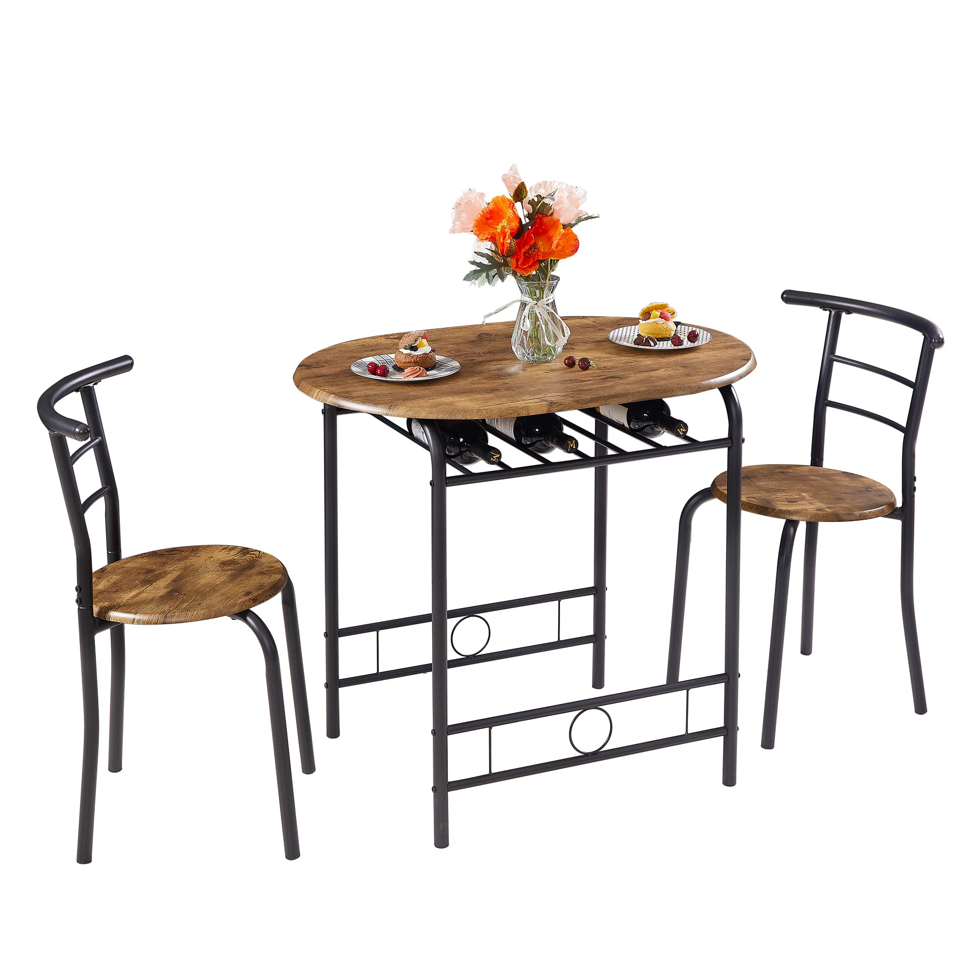 VECELO 3 Piece Small Round Dining Table Set for Kitchen Breakfast Nook ...