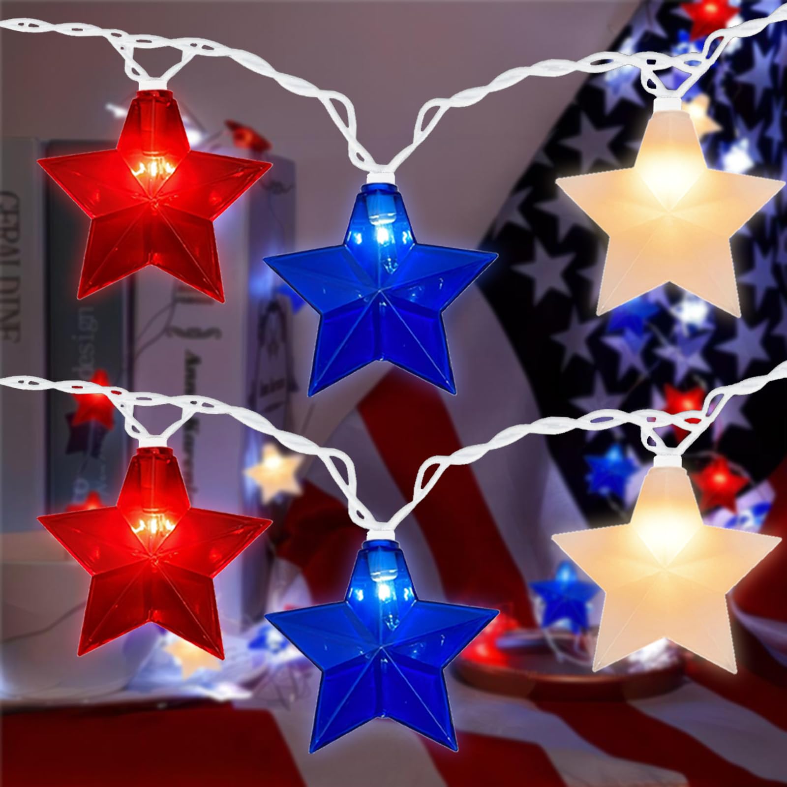 Amazon.com: Red White Blue Star String Lights,8.5Ft Fourth of July ...
