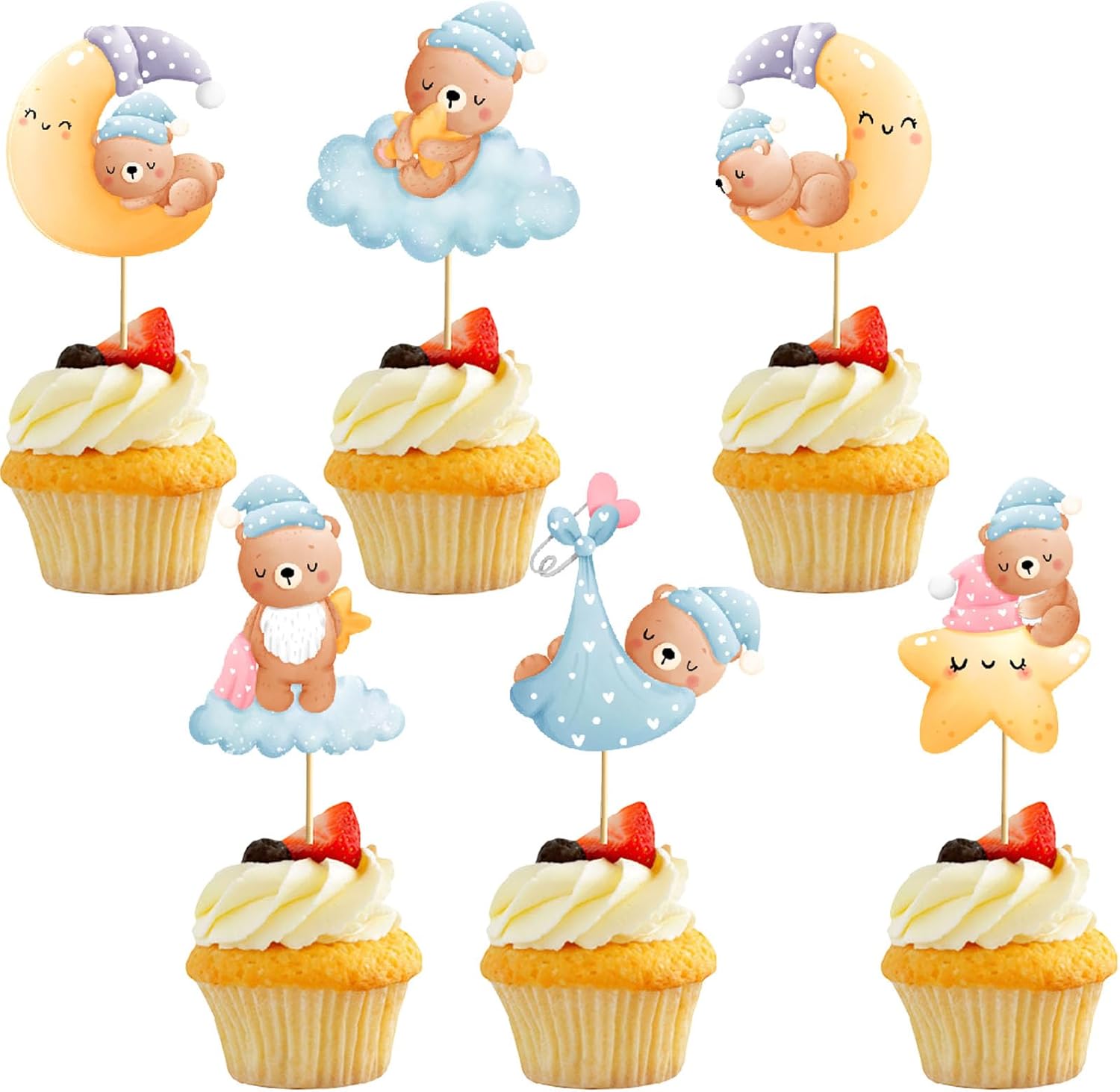 Amazon.com: SAMOKA Baby Shower Cupcake Toppers,24 PCS Bear Cupcake ...