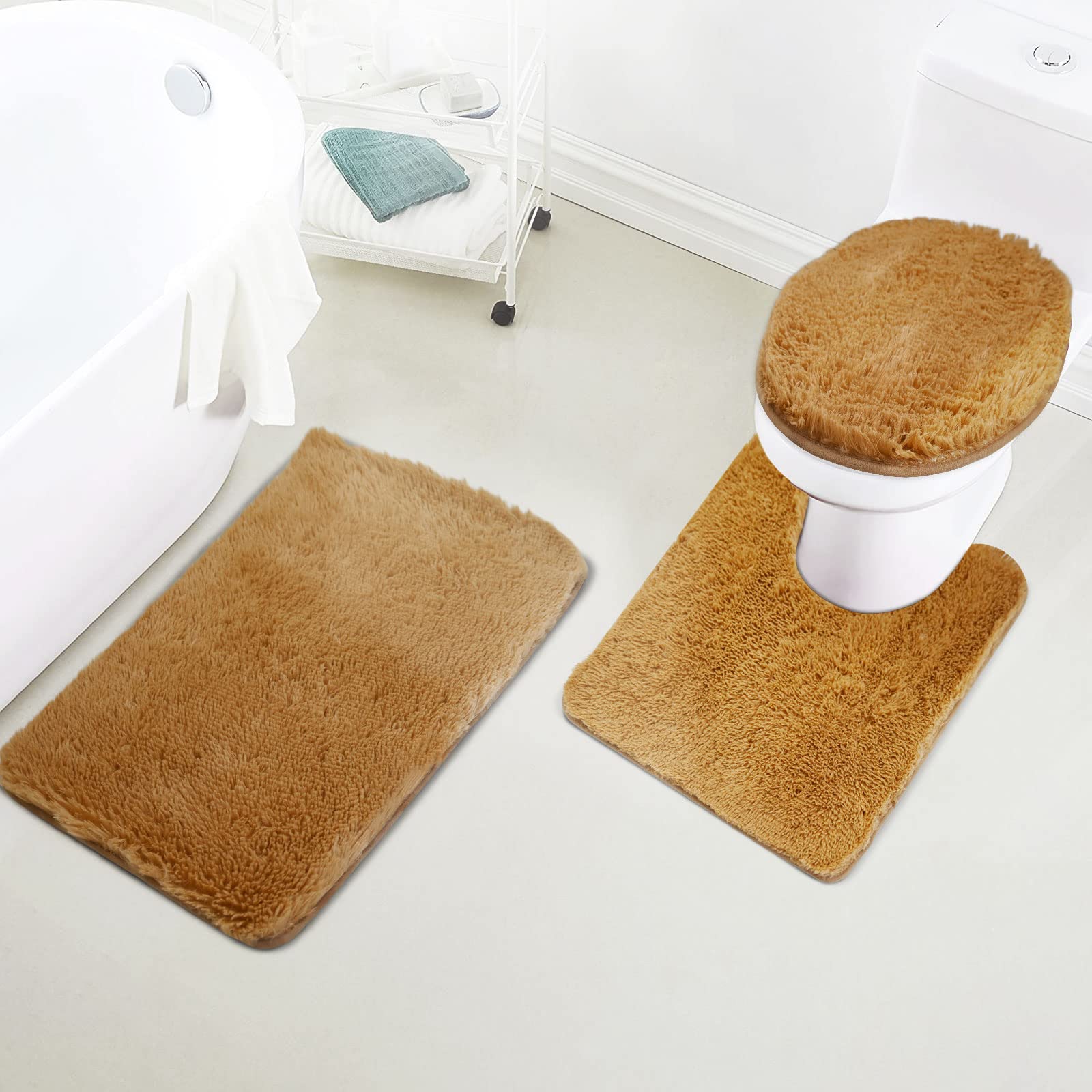 Tan Bathroom Rugs Sets 3 Piece with Toilet Cover and Toilet Rugs U ...