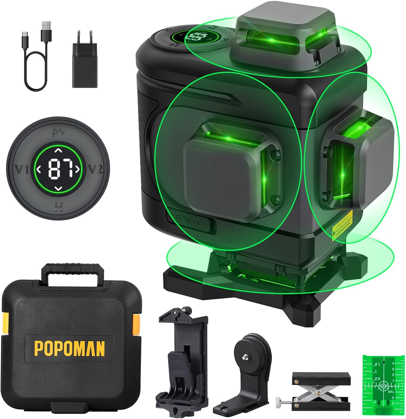 POPOMAN Niveau Laser 4x360°, Autonivelant Laser Vert 16 Lignes 4D ...