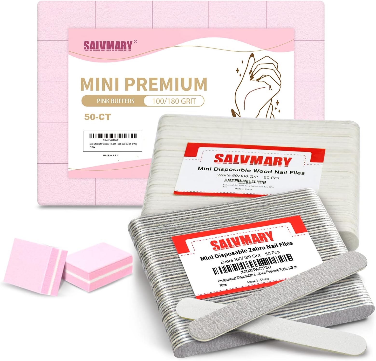 Amazon.com : 100/180 Grit Zebra Nail Files, 80/100 Grit White Nail ...