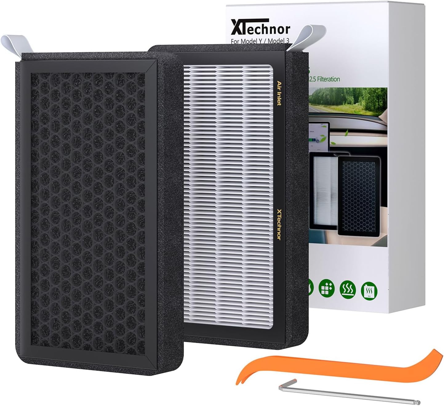 XTechnor Tesla Model 3 Model Y Air Filter HEPA 2 Pack with Activated ...