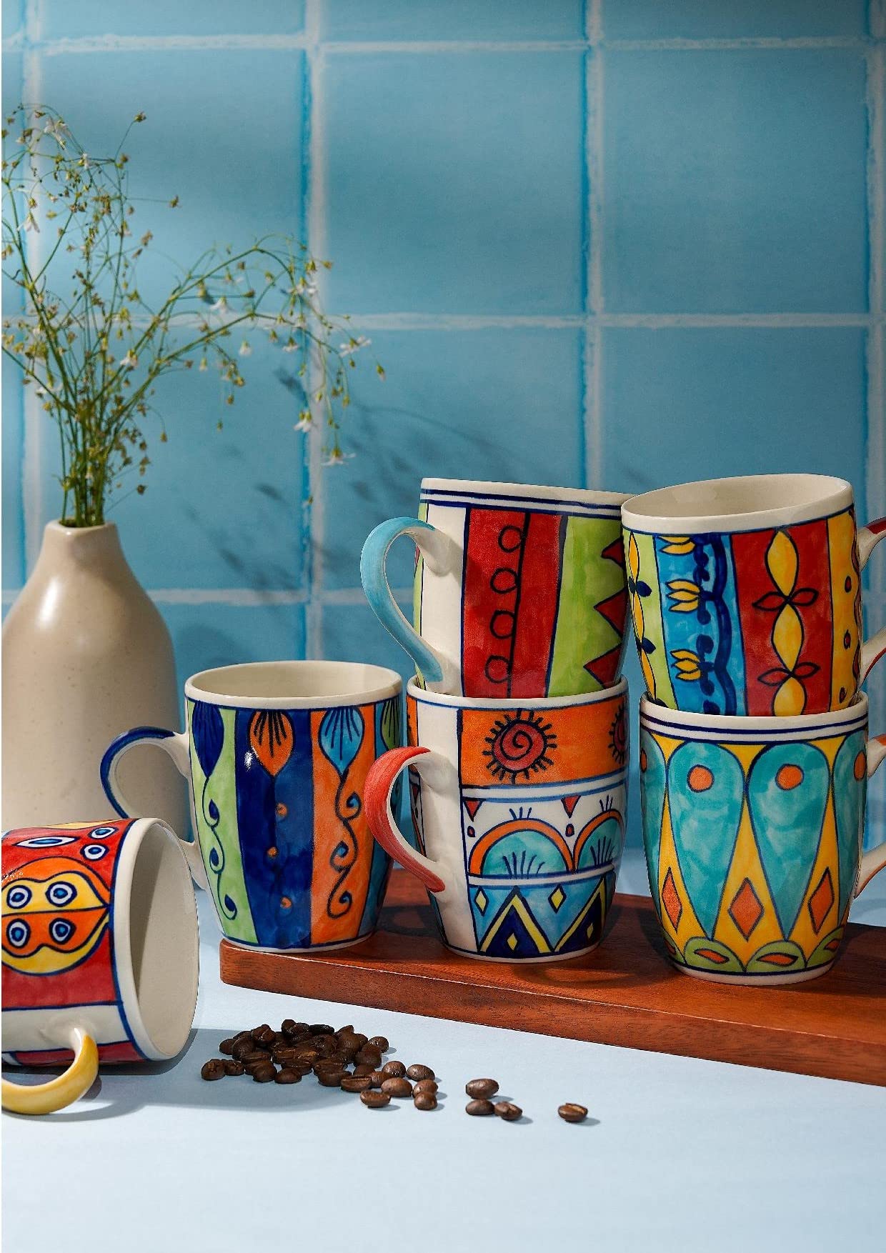 Set Of Colorful Cup Hand Painted Color Cup Saucer Set Household Temu