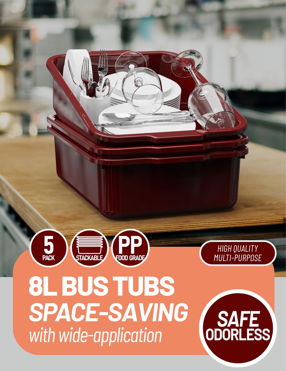 Snapklik.com : 5-Pack Commercial Bus Tubs Box/Tote Box, Wine Red ...
