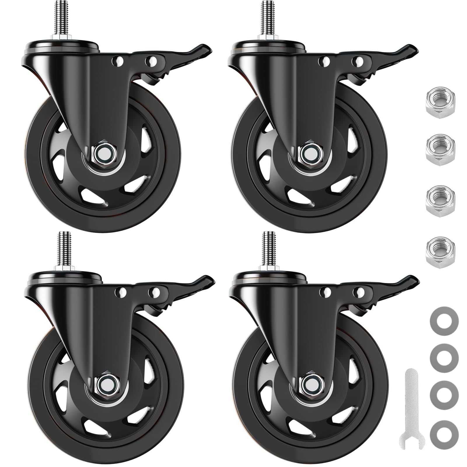 Stem Caster Wheels 4 Inch 2000Lbs, Threaded Stem Casters Set of 4 Heavy ...