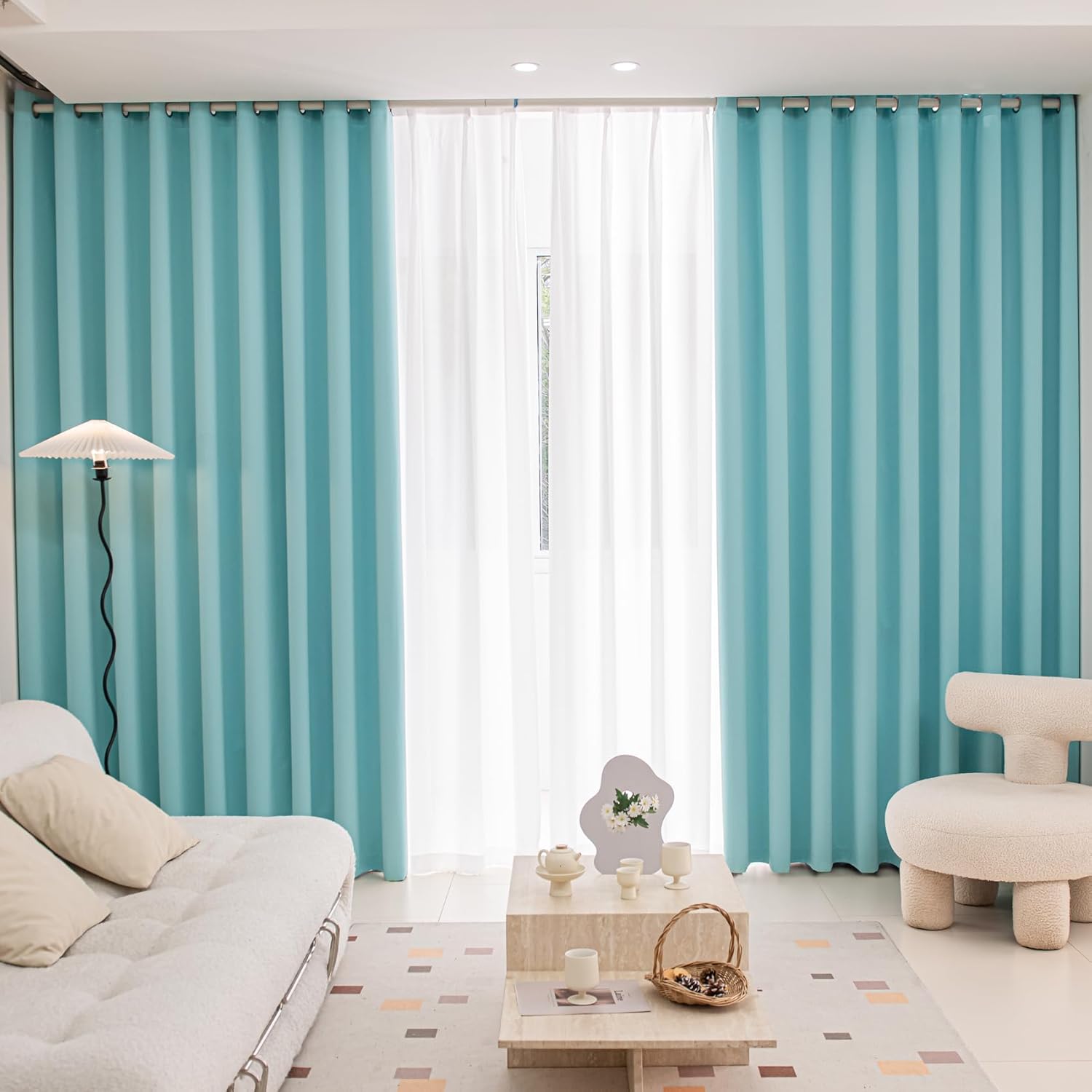 Amazon.com: MOONVAN Windows Light Blue Blackout Curtains 84 inches Long ...