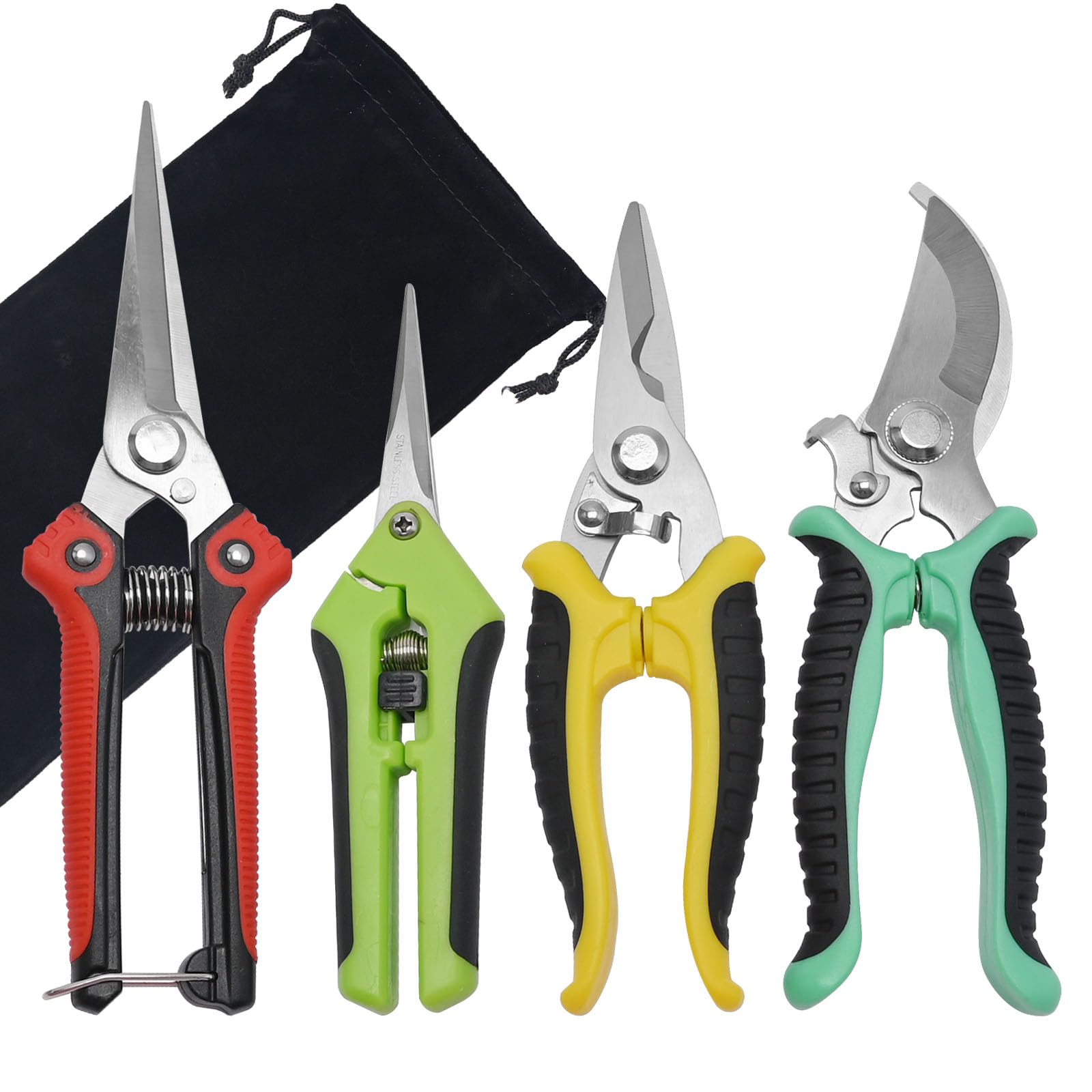 Vkinman 4 Pack Garden Pruning Shears Set, Stainless Steel Sharp Pruner ...