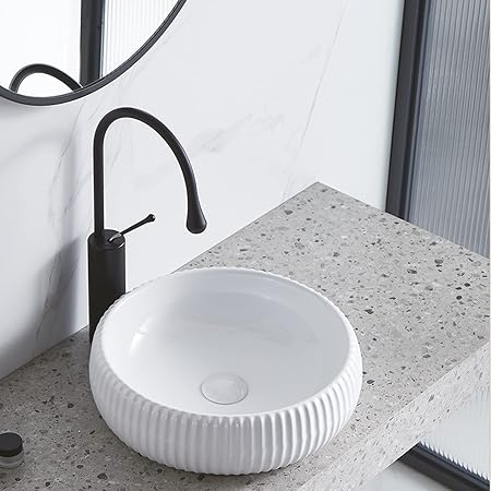 bathivy Round Bathroom Vessel Sink White Petal Above Counter Porcelain ...