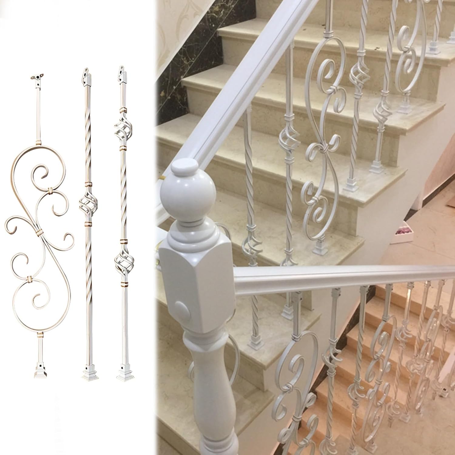 Stairs/Platform White Iron Railing Spindles Set, Baluster Post Column ...