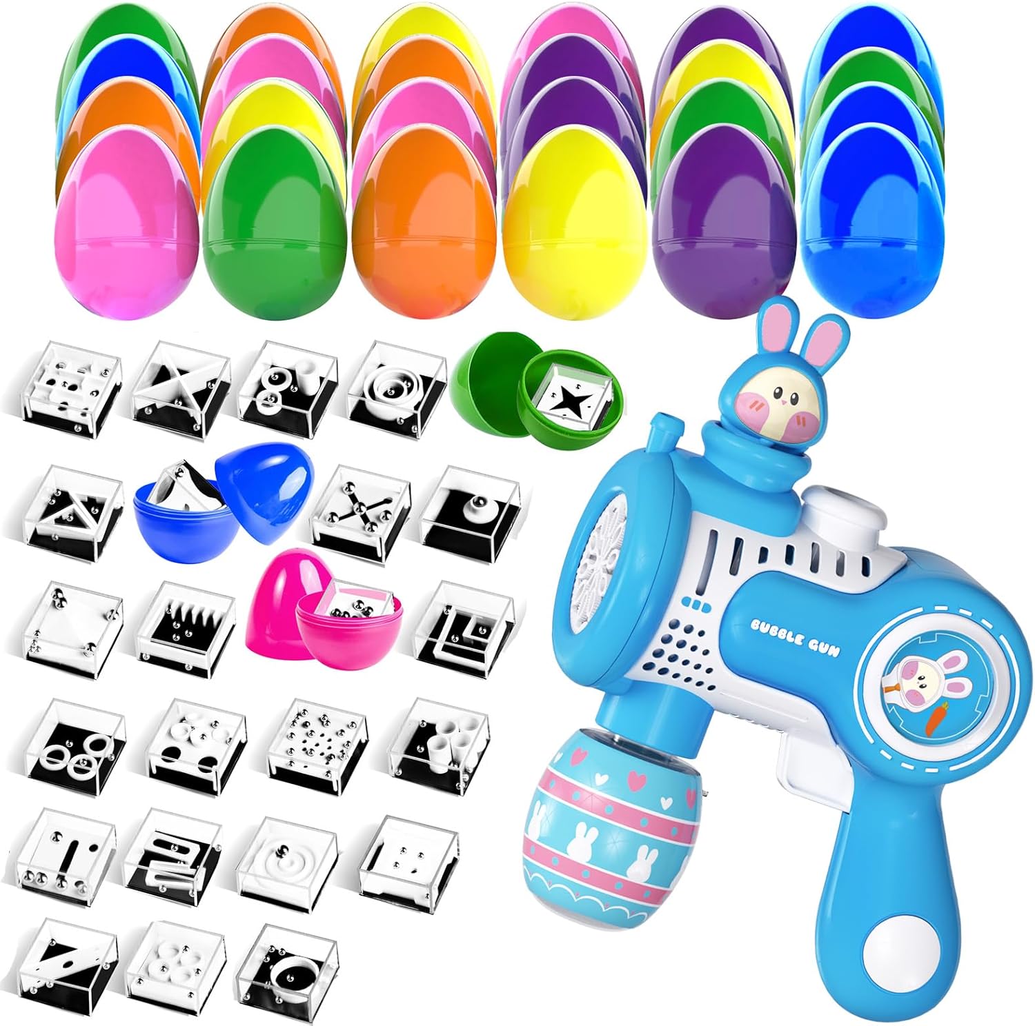 Amazon.com: Easter Bunny Bubble Gun & 24 Pack Easter Eggs with Maze ...